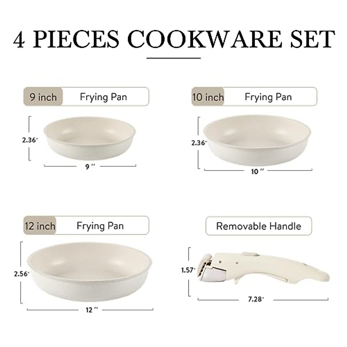 CAROTE 4pcs Pots and Pans Set, Nonstick Cookware Set Detachable Handle, Induction Kitchen Cookware Sets Non Stick with Removable Handle, RV Cookware Set, Frying Pan Set