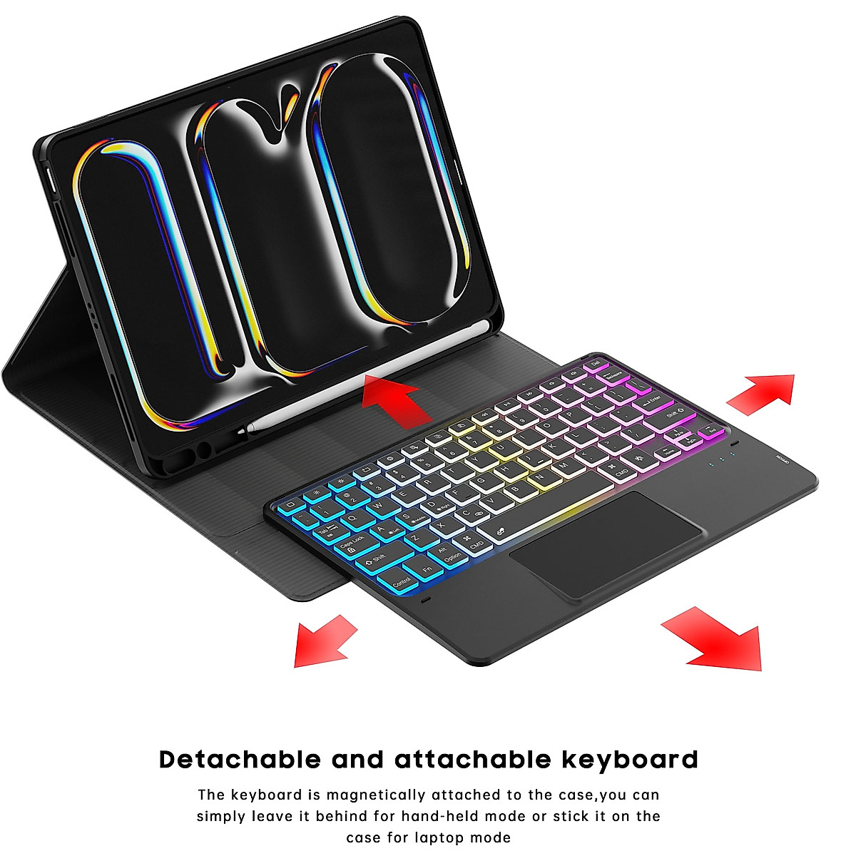for iPad Air 11 inch (M2) 2024 & iPad Pro 11 inch 4/3/2/1.Generation & iPad Air 5/4 10.9 inch Case with Detachable Keyboard : 7 Color Backlight Tablet Keyboard Cases with Touchpad & Pencil Holder