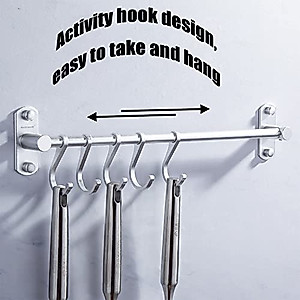 Kitchen Rail with 6 Sliding Hooks, Wall Mount Kitchen Utensil Rack, Pan and Pot Hangers Organization and Storage Holder Set, Aluminum (Silver)