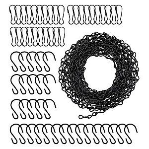 Suwimut 157 Inches Hanging Chains, Black Metal Hanging Chain with 30 S Hooks and 30 Clips for Hanging Bird Feeders, Birdbaths, Planters, Billboards, Chalkboards, Wind Chimes, Flower Pots, Lanterns and Decorative Ornaments, Outdoor Indoor Use