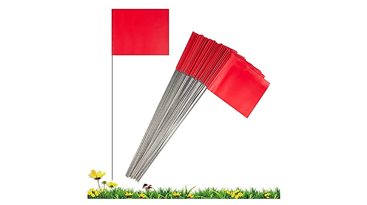 50 Pack Red PVC Yard Flags for Lawn & Garden Marking | IKAYAS