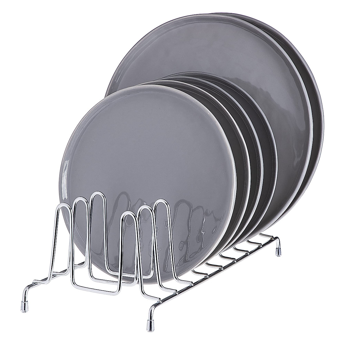 SIMPLEMADE Kitchen Dish Rack Organizer - 2 Wire Metal Cabinet Organizers and Storage Rack for Plates, Dishes, Pots, Pot Lids, Pan Lids, Container Lids - Shelf, Counter & Pantry Organization (Chrome)