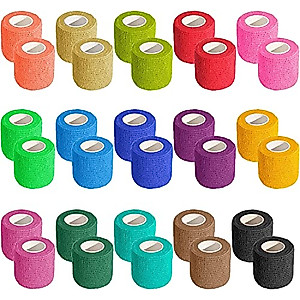 KISEER 30 Pack 2 Inch x 5 Yards Self Adhesive Bandage Assorted Color Breathable Cohesive Bandage Wrap Rolls Elastic Self-Adherent Tape for Stretch Athletic, Sports, Wrist, Ankle