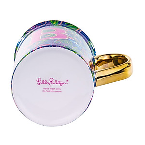 Lilly Pulitzer Initial Ceramic Coffee Mug, 14 Oz Tea Cup, Cute Mug with Gold Handle and Gift Box, L (How You Like Me Prowl)