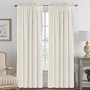 Linen Curtains Elegant Natural Linen Blended Curtains Energy Efficient Light Filtering / Rod Pocket Window Treatments Panels / Drapes for Livingroom (Set of 2, Ivory, 52 inch W X 84 inch L)