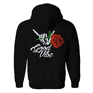 Good Vibe Flowers Bones Hand Shaka Cool Vintage Hipster Graphic Hoodie (Black, Small)