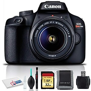 Canon EOS Rebel T100 DSLR Camera with 18-55mm Lens, Cleaning Kit, 32GB Memory, and More