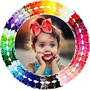 WillingTee 40colors 4.5" Hair Bows for Girls Grosgrain Ribbon Big Hair Bows Alligator Clips Hair Accessories for Baby Girls Infants Toddlers Teens Kids Children 40 Colors