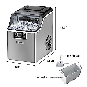 Countertop Ice Maker Countertop Ice Cube Maker Machine 2 Add Water Ways 24Pcs/13Mins, 45Lbs/24H, Self-Cleaning Portable Ice Maker with Ice Scoop & Basket Suitable for Your Home Kitchen and Bar Party
