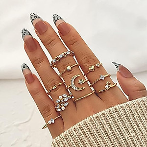 Harry and Henry Boho Gold Stacking Rings for Women Knuckle Rings for Teen Girl Gifts Trendy Stuff Simple Star Moon Flower Rings for Teen Girls Aesthetic Rings Gift for Teen Girls