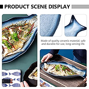 Cabilock Serving Platter Dishes Ceramic Serving Platter Decorative Snack Storage Platter Fish Shaped Plate for Meat Sushi Rolls Appetizers Party or Daily Use