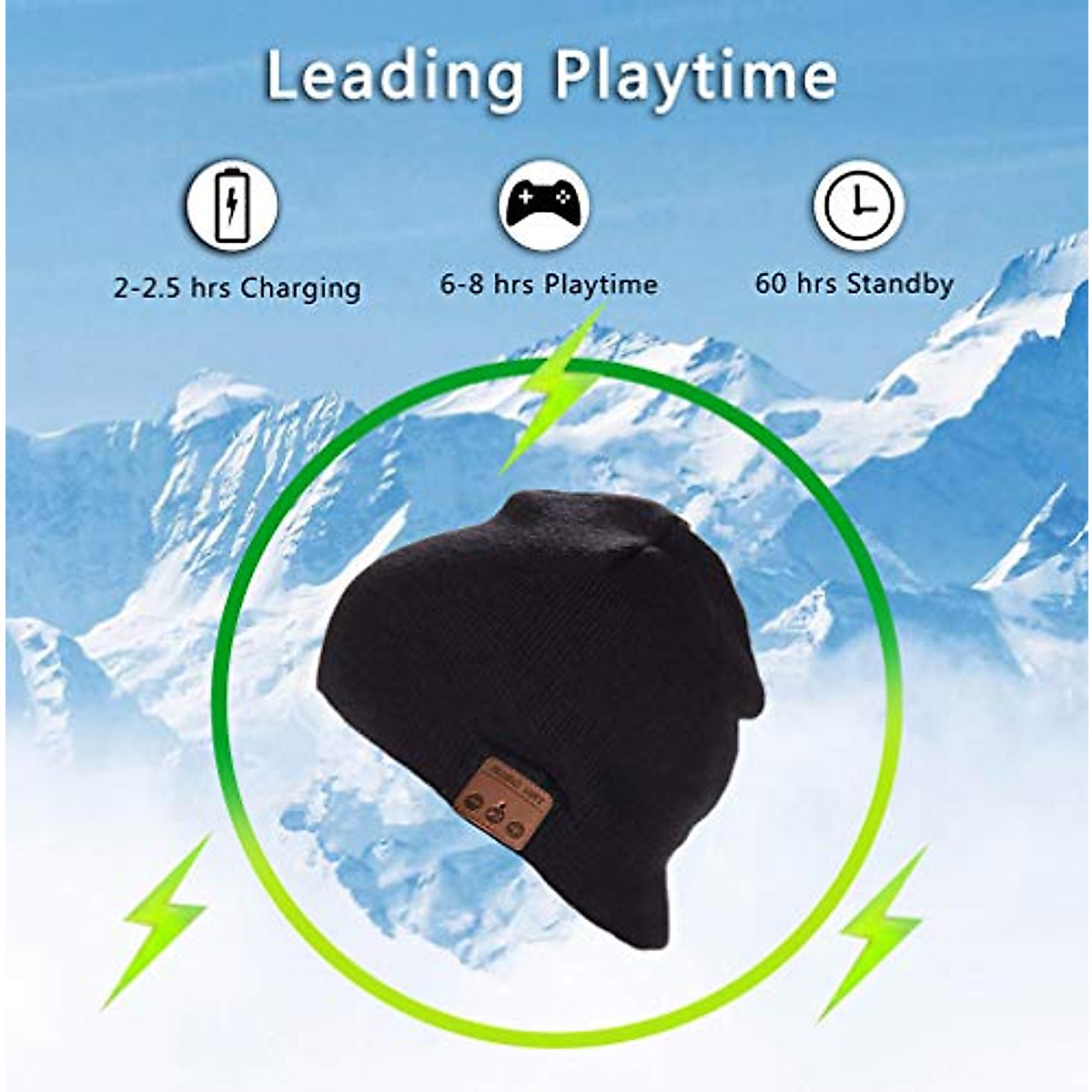 Happy-top Beanie Wireless Music Headphones Hat Compatible for iPhone Samsung Android (Light Grey)