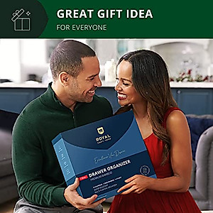 ROYAL CRAFT WOOD Luxury Bamboo Caddy Kitchen Drawer and Silverware Organizer, Utensil Holder and Cutlery Tray with Grooved Drawer Dividers for Flatware 7 Slot, White