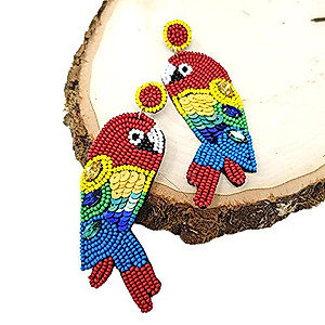 Emulily Beaded Colorful Parrot Post Earrings Handmade Parrot Earrings