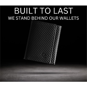 Stealth Mode Trifold Wallet - RFID Blocking Wallet with Flip ID Holder - Leather Case for Money, Credit Cards - Mens Organizer, Divided Billfold, Identity Protection - Men's Gifts (Carbon Fiber)