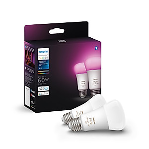 Philips Hue White and Color Ambiance 2-Pack A19 LED Smart Bulb, Bluetooth & Zigbee Compatible (Hue Hub Optional), Works with Alexa & Google Assistant, 2 Bulbs