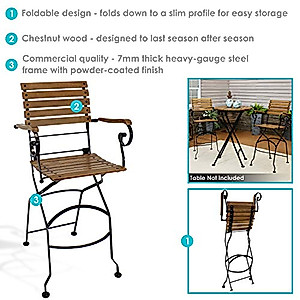 Sunnydaze Deluxe European Chestnut Wooden Folding Small Bistro Bar Chair with Arms - Portable - for Indoor or Outdoor Use - Patio, Deck, Balcony, Camping and Spare Seating - Set of 2