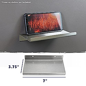 Deco Gables Designs Modern Brushed Stainless Steel Bathroom Toilet Phone Shelf Floating Wall Holder Hanging Decor Durable Polished Solid Polished Metal Ledge with Mounting Hardware