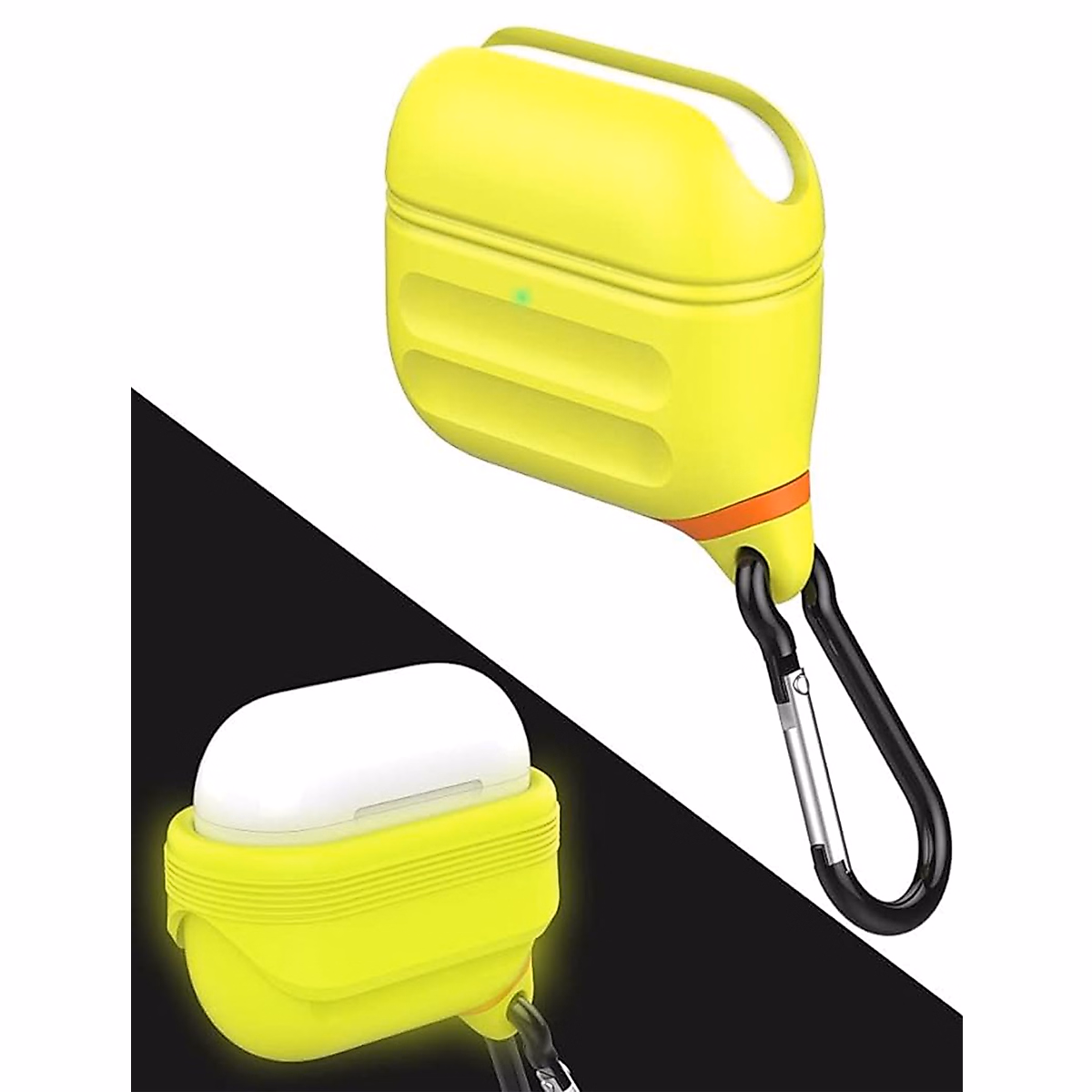 HALLEAST for AirPods 3 Case Waterproof, Front LED Visible & Support Wireless Charging, Protective Silicone Case Cover Compatible with for Apple AirPods 3 with Carabiner, Nightglow Yellow