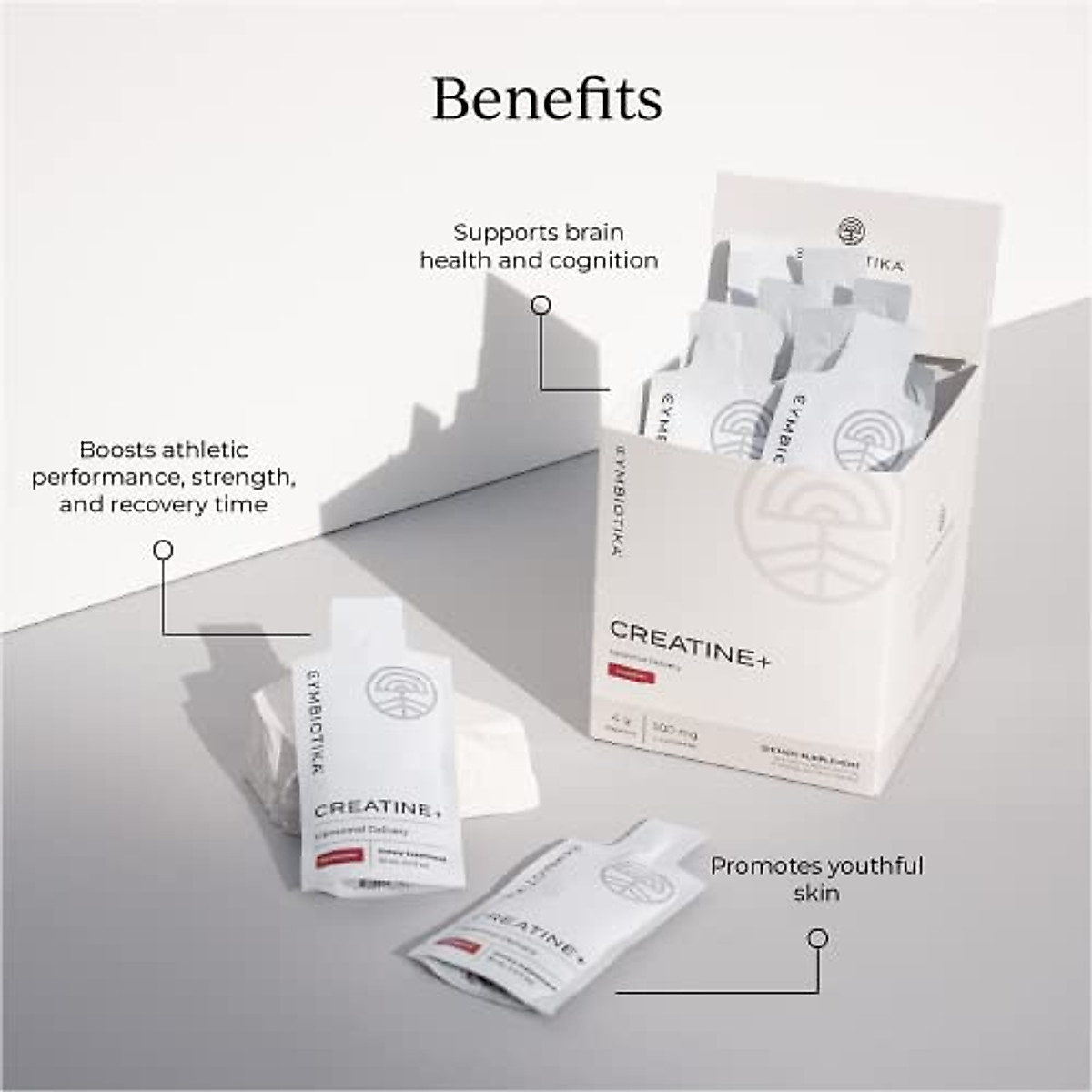 CYMBIOTIKA Creatine+, Creatine and Glutamine Supplement for Amino Energy, Recovery, Muscle Mass & Brain Support, Liposomal Delivery, Gluten Free & Vegan, Raspberry Flavor - 30ml Pouches (Pack of 20)