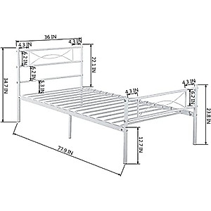 GIME Twin Bed Frames with headboard for Girls Boys Adults Teenagers, Twin Size Bed Frame Single Platform Beds with Storage for Student, Easy Assembly, No Box Spring Needed, White
