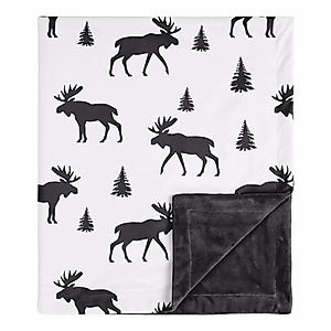 Sweet Jojo Designs Woodland Moose Rustic Patch Baby Boy Receiving Security Swaddle Blanket for Newborn or Toddler Nursery Car Seat Stroller Soft Minky - Black and White