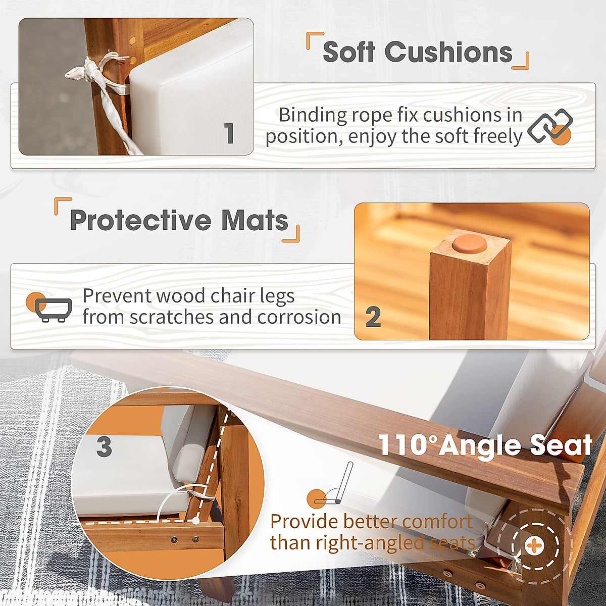 Devoko Patio Furniture 4 Piece Acacia Wood Outdoor Conversation Sofa Set with Table & Cushions Porch Chairs for Garden, Deck, Backyard, Beige