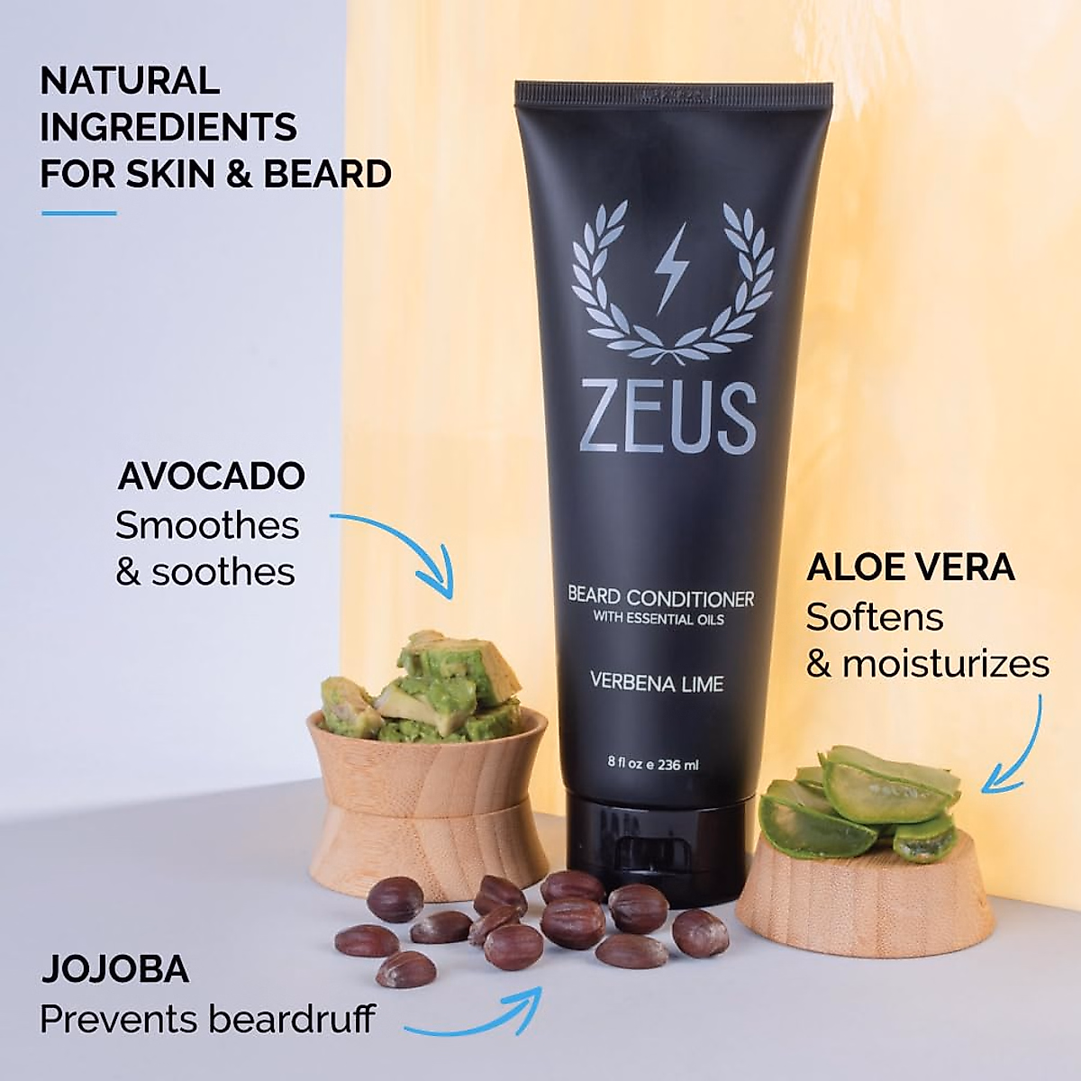 ZEUS Beard Conditioner Wash, Cleansing & Moisturizing Beard Wash with Green Tea & Natural Ingredients to Soften Beard – 8 oz. (Made in USA) Sandalwood