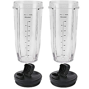 2 Packs Replacement 32OZ Cups With Spout Lids,950ML(32oz) Measuring Scale Cup Mug, FIT FOR ALL Nutri Ninja Pro and Nutri Ninja Auto IQ Series Blenders (2, 27)