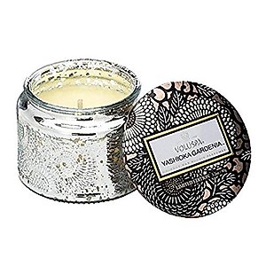Voluspa Yashioka Gardenia Candle | Petite Embossed Glass Jar | 3.2 Oz. | 25 Hr Burn Time | Vegan | Coconut Wax and Natural Wicks for Clean Burning