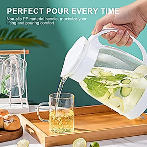 Glass Pitcher - HIHUOS 68oz Water Pitcher with Lid and Spout - Refined Beverage Pitcher with Handle for Easy Cleaning, Glass Jug for Water, Iced Tea, Juice, Lemonade