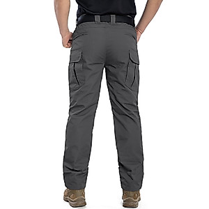 NAVEKULL Men's Outdoor Tactical Pants Rip Stop Lightweight Waterproof Military Combat Cargo Work Hiking Pants Dark Grey