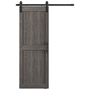 ALAMEDADT 30''x84'' Sliding Barn Door with 5 Ft Barn Door Hardware Kit& Handle& Floor Guides,Pre-Drilled Holes Easy Assembly - Include Installation Manual, Water-Proof PVC Surface, H-Frame, Grey
