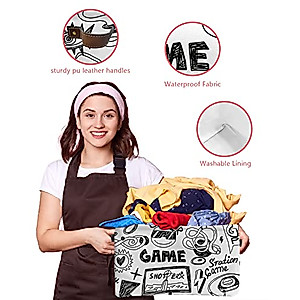 Video Game Cube Storage Organizer Bins with Handles,15x11x9.5 Inch Collapsible Canvas Cloth Fabric Storage Basket,Black Grey Sketch Art Teen 90's Print Gaming Books Kids' Toys Bin Boxes for Shelves