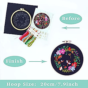 Hand Embroidery Kit for Beginners 4 Pack Embroidery Starter Kit with Pattern and Instructions,4 Plastic Embroidery Hoops,1Scissors,Color Threads and Needles,DIY Adult Cross Stitch Kits
