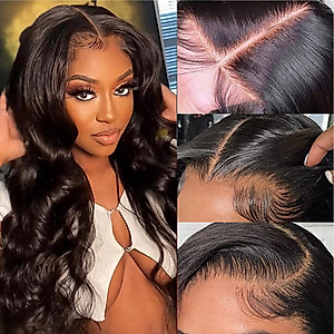 5x5 HD Lace Closure Wigs Body Wave Closure Wigs Human Hair Pre Plucked 180% Density Transparent Lace Closure Wig Glueless Body Wave Closure Wig with Baby Hair 24 inch