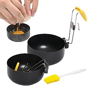 2 Pack Folding Egg Poacher, 2025 New Poached Egg Cooker Nonstick Poached Egg Pan Boiled Eggs Maker Cups, Round Poached Egg Spoon with Oil Brush Convenient Egg Poaching Cooking Tool Kitchen Gadgets (Black*2)