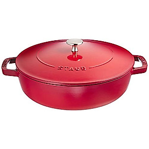 Staub Braiser 40506-544 Blazer Saute Pan, Cherry, 10.2 inches (26 cm), Large, Double-Handed, Casted, Enameled Pot, Sukiyaki, Induction Compatible