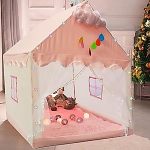SOHAPY Play Tent Playhouse for Kids Princess Castle Tent Gift Toys for Girl Play House with Lights and Flags for Toddler Children Indoor & Outdoor(51"x 39"x 47") (Pink)