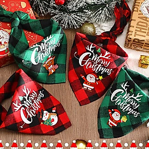 JUNEBRUSHS 4 Pack Dog Bandanna Christmas Pet Scarf Printing Plaid Xmas Handkerchiefs Cartoon Triangle Bibs Kerchief Set Party Supply for Small Medium Large Puppies Cats Pets