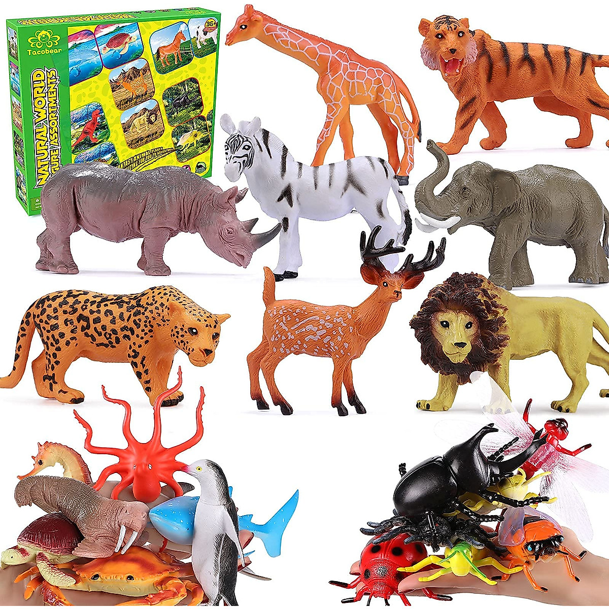 40PCS Large Animals Figures Toys Realistic Farm Animals Wild Zoo Animals Dinosaur Insect Sea Animals Figures Preschool Learning Playset for Toddlers Kids
