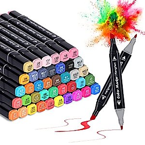 Art Markers, 40 Colors Alcohol Based Ink Dual Tip Permanent Markers Pen Set with Case for Kids Artist Coloring Drawing Sketching Designing Outlining Marking Book, Broad&Fine Point