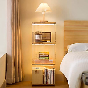 Huazzzyi Acrylic Rotating Bookshelf, 3 Tier Acrylic Book Tower 360 Rotating Bookshelf, 37IN Rotating Book Shelf Acrylic for Living Room, Study Room