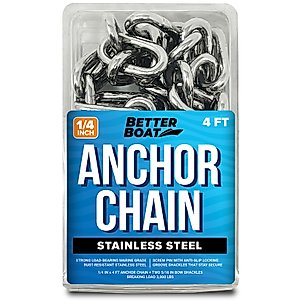 Stainless Steel Anchor Chain, Boat Anchor Chain, Anchor Chains for Boats, Stainless Anchor Chain, Double Boat Anchor Shackle Link Ends Marine Grade Boat Accessories 4 Ft Chain 1/4" Width