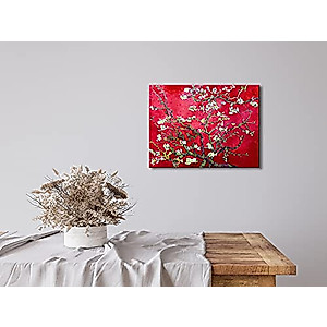 Wieco Art Red Almond Blossom Tree Vincent Van Gogh Paintings Reproduction Canvas Prints Wall Art for Home Decor and Wall Decor Classical Flowers Pictures Artwork