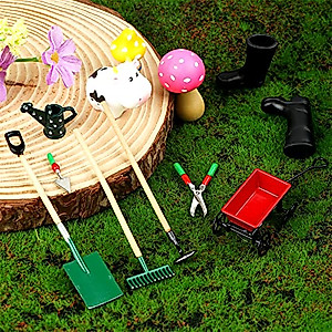 Haomian Miniature Fairy Garden Accessories Set 9 Pcs 1:12 Mini Metal Spade Pestle Kettle Wagon Rake Garden Watering Supplies Micro Landscape Ornaments Dollhouse Accessories