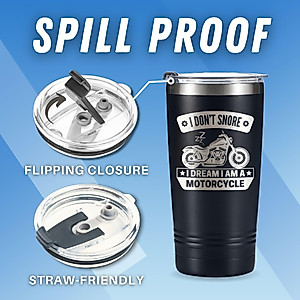 Onebttl Motorcycle Gifts for Men, I Don't Snore I Dream I'm a Motorcycle, Tumbler Travel Coffee Mug, Dad Grandpa Biker Rider, Stainless Steel 20oz/590ml - Design C