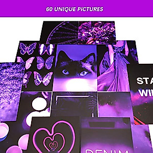 Btaidi 60 Pieces Room Decor for Bedroom,Purple Aesthetic Photo Collage Kit Wall Art Pictures Collage Kit for Teen Girls and Women,4x6inch Photo Collection