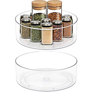 Clear Lazy Susan Organizer - 2 Pack Round Plastic Rotating Turntable Organizers - Refrigerator Lazy Susans Great For Spice Spinner, Condiments & Kitchen Pantry Fridge, Bathroom Cabinets