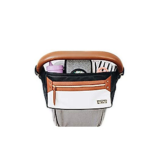 Itzy Ritzy Adjustable Stroller Caddy / Organizer Featuring Two Built-in Front Zippered Pocket and Adjustable Straps to Fit Nearly Any Stroller, Coffee and Cream